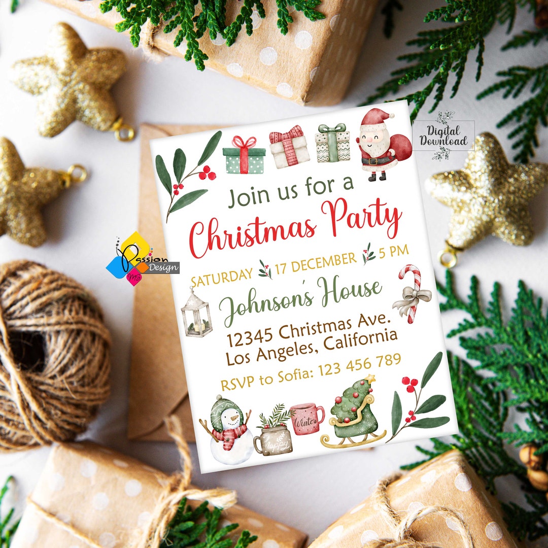 Digital CHRISTMAS PARTY Invitation. Custom Christmas Invitation ...