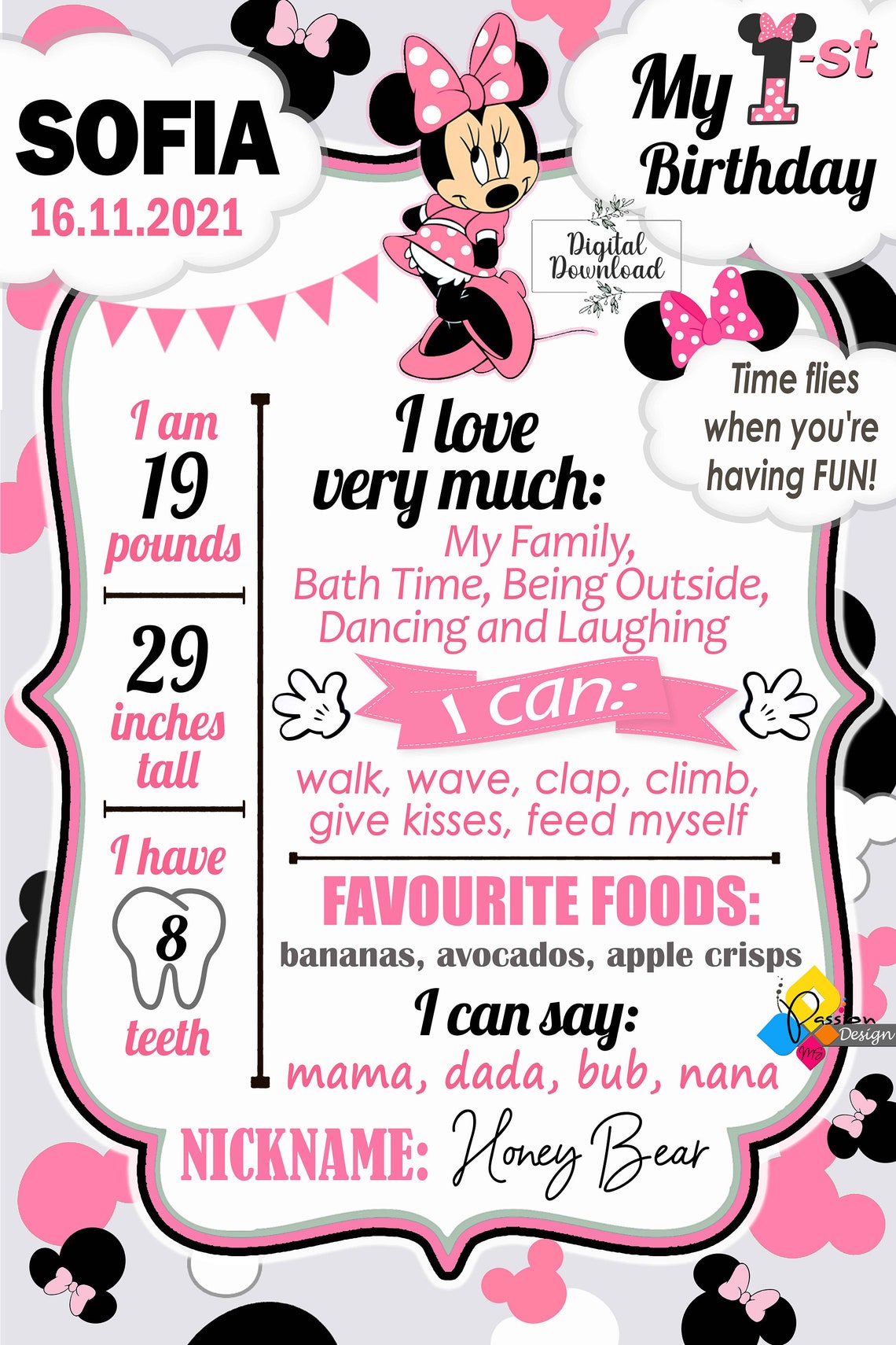 Printable MINNIE MOUSE Milestone Board. First Birthday Minnie - Etsy