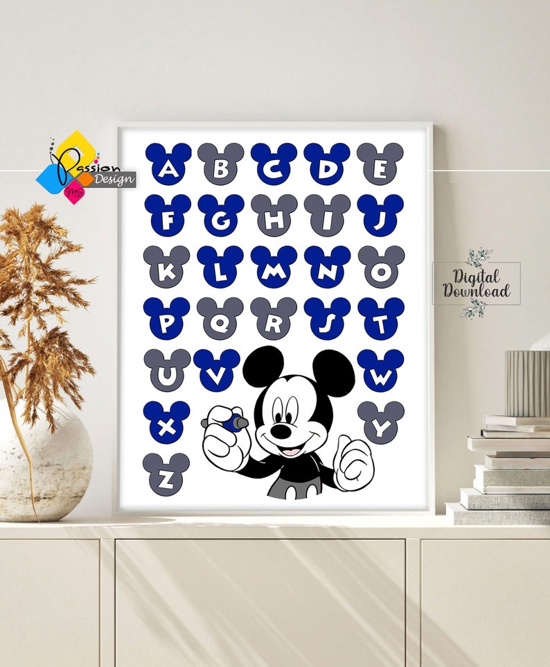 MICKEY Mouse Alphabet Poster. PRINTABLE Wall Art. Mickey Mouse - Etsy