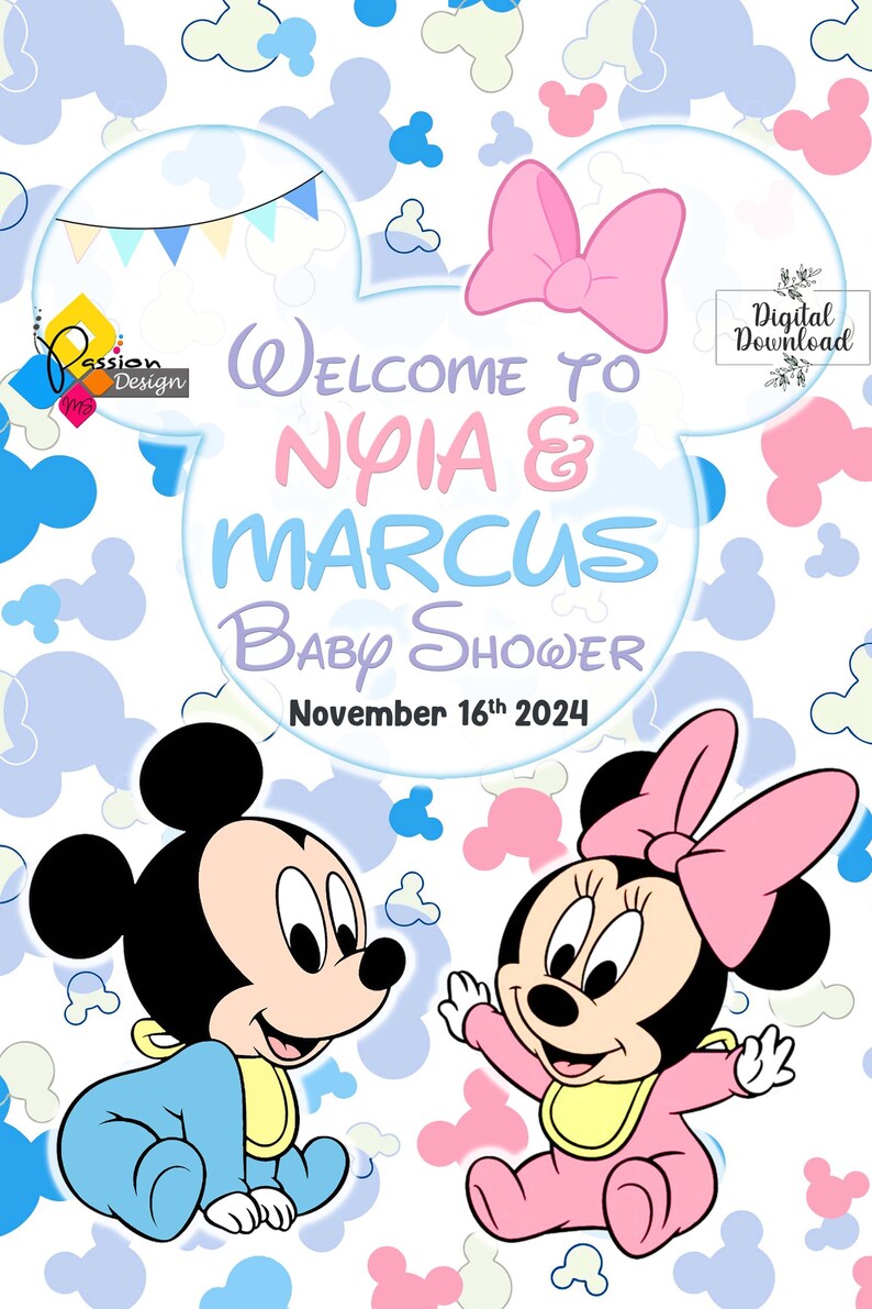 Printable MICKEY and MINNIE MOUSE Baby Shower Welcome Board. Custom ...