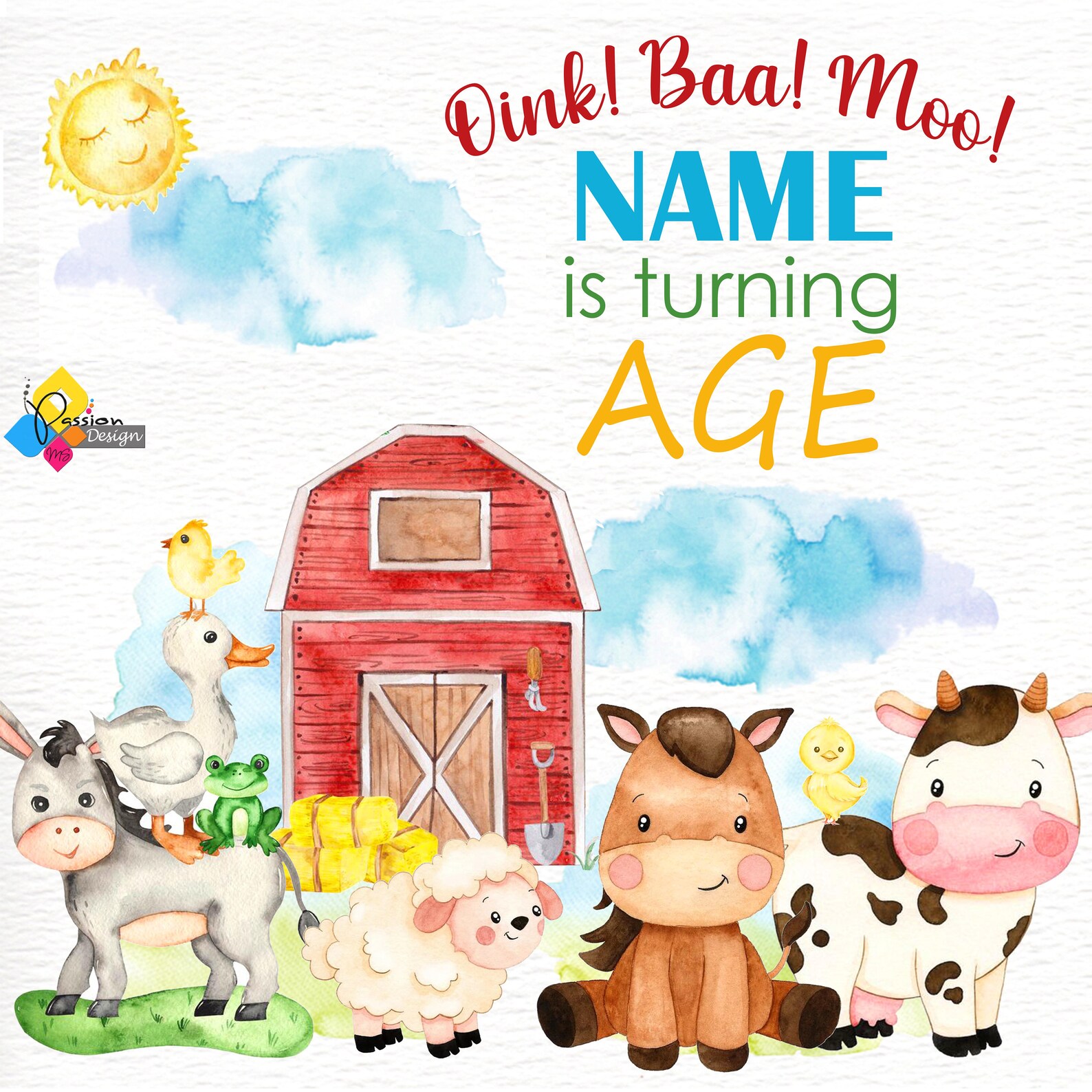 Printable FARM ANIMALS Birthday Backdrop. Custom Farm Party | Etsy