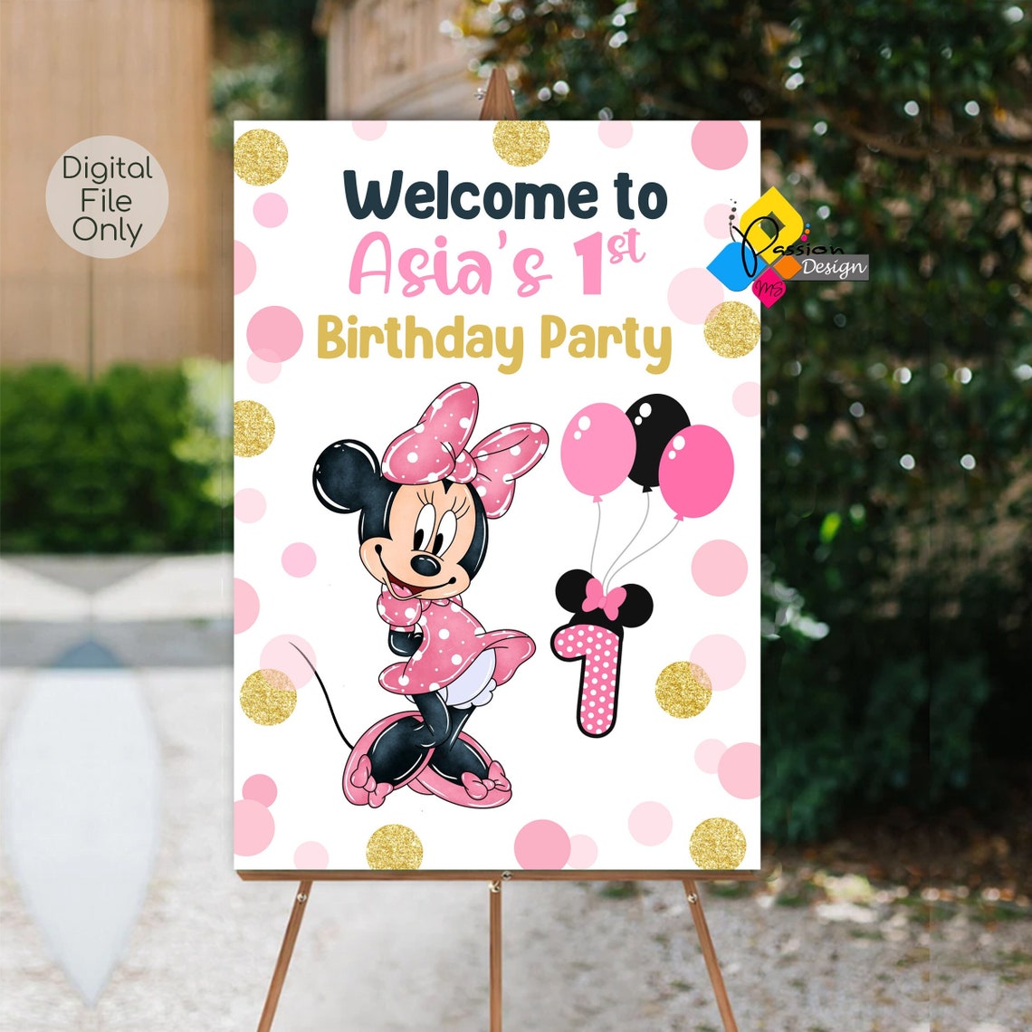 Printable MINNIE MOUSE Watercolor Birthday Welcome Board. - Etsy