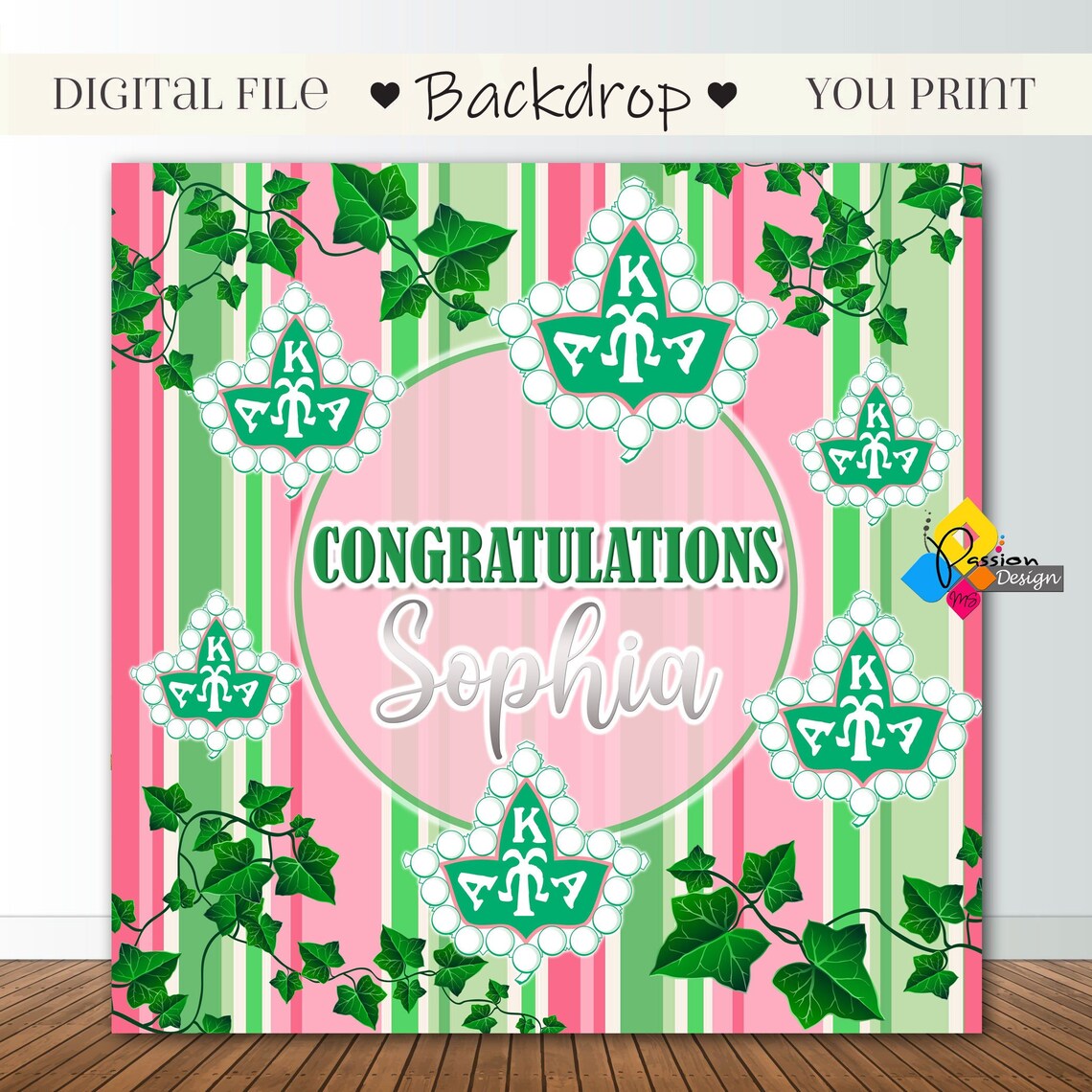 Printable AKA Theme Graduation Backdrop. AKA Pink and Green Background ...