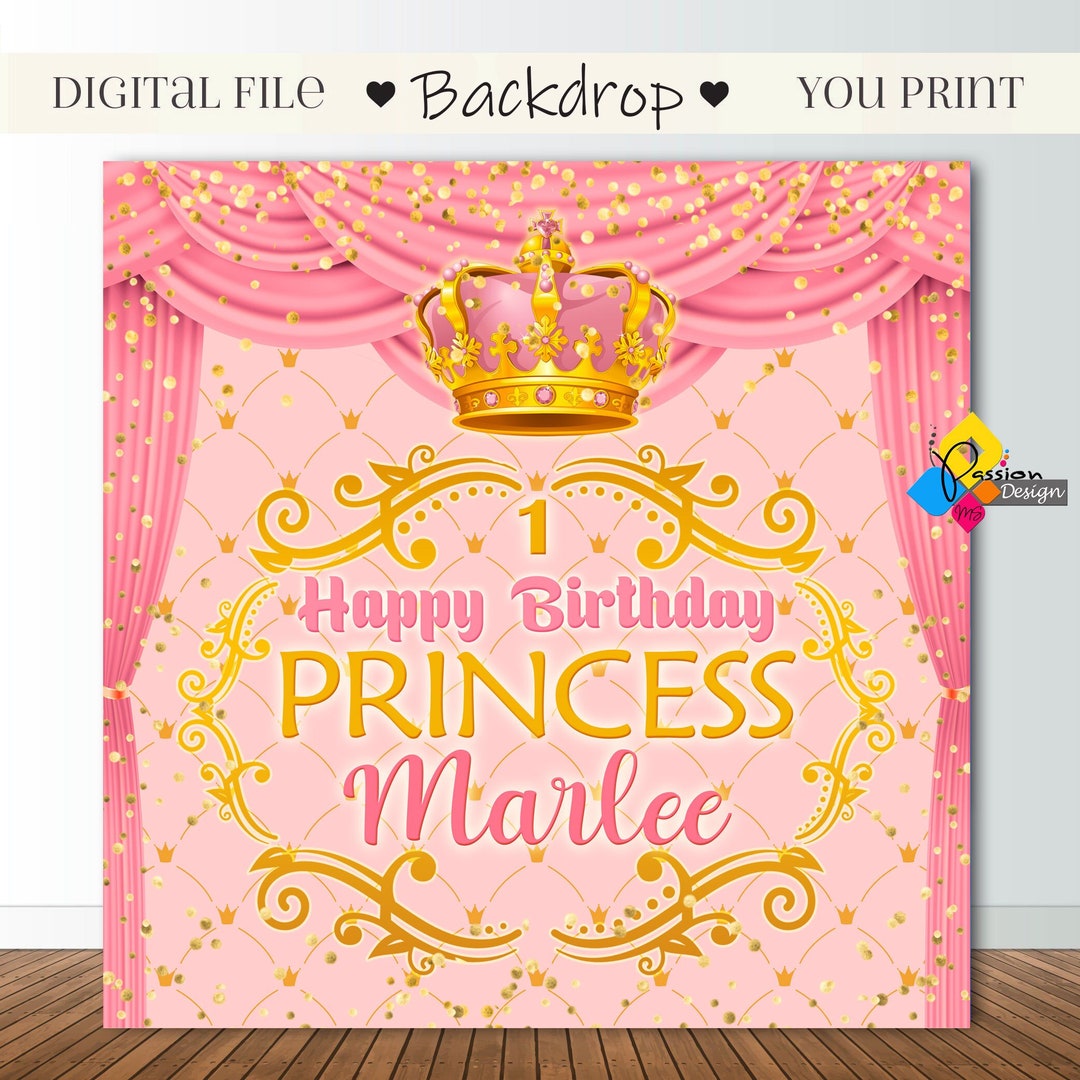 Digital PRINCESS Pink Gold Backdrop. Princess Birthday Party Decor ...