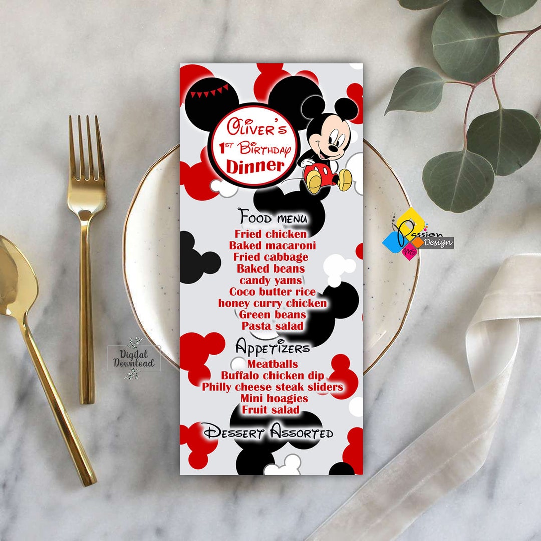 Printable Baby Mickey Mouse Red Dinner Menu. Red Black Mickey Mouse ...