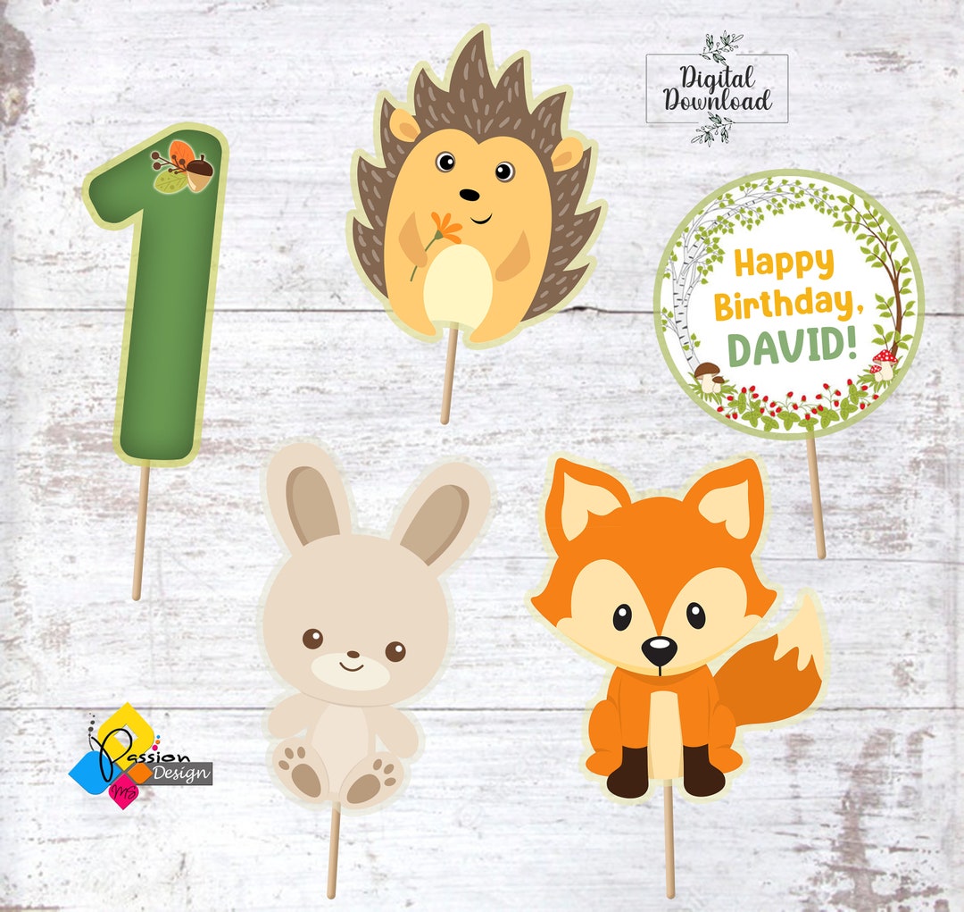 Printable WOODLAND Animals Birthday Cake Toppers. Party Centerpieces ...