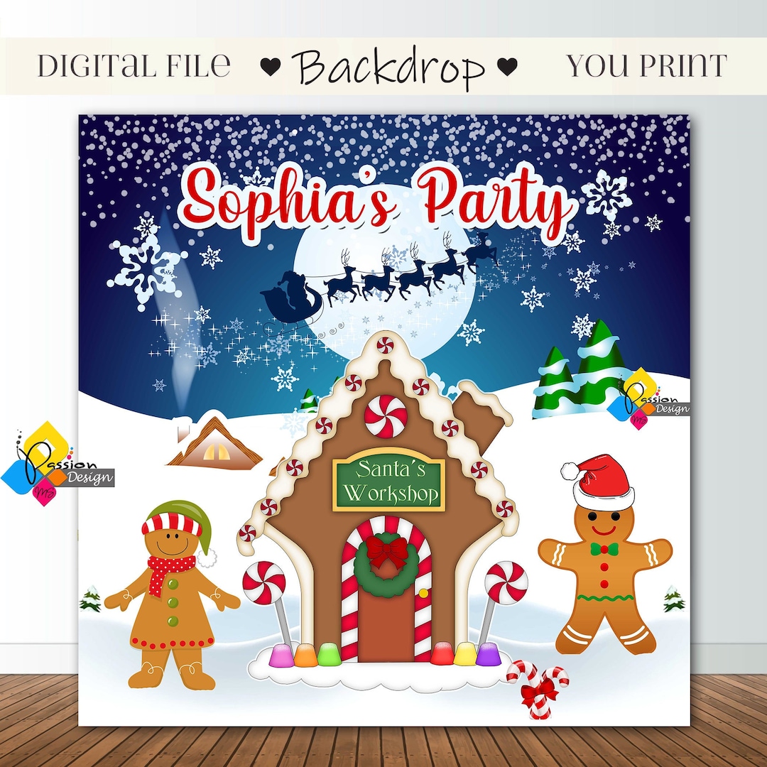 Printable CHRISTMAS Gingerbread House Backdrop. Custom or Instant ...