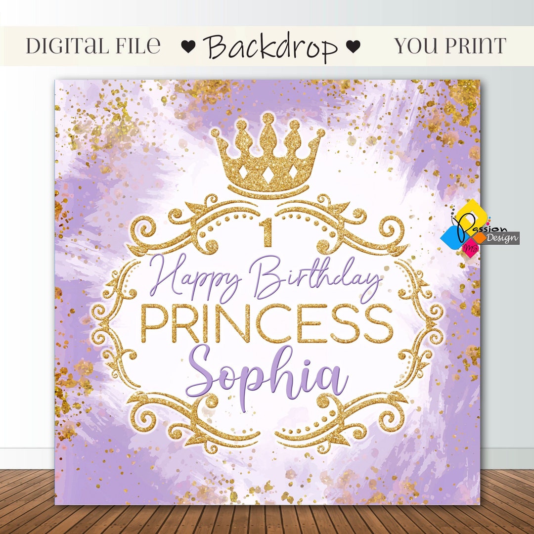 Printable PRINCESS Lavender Gold Backdrop. Princess Birthday Party ...