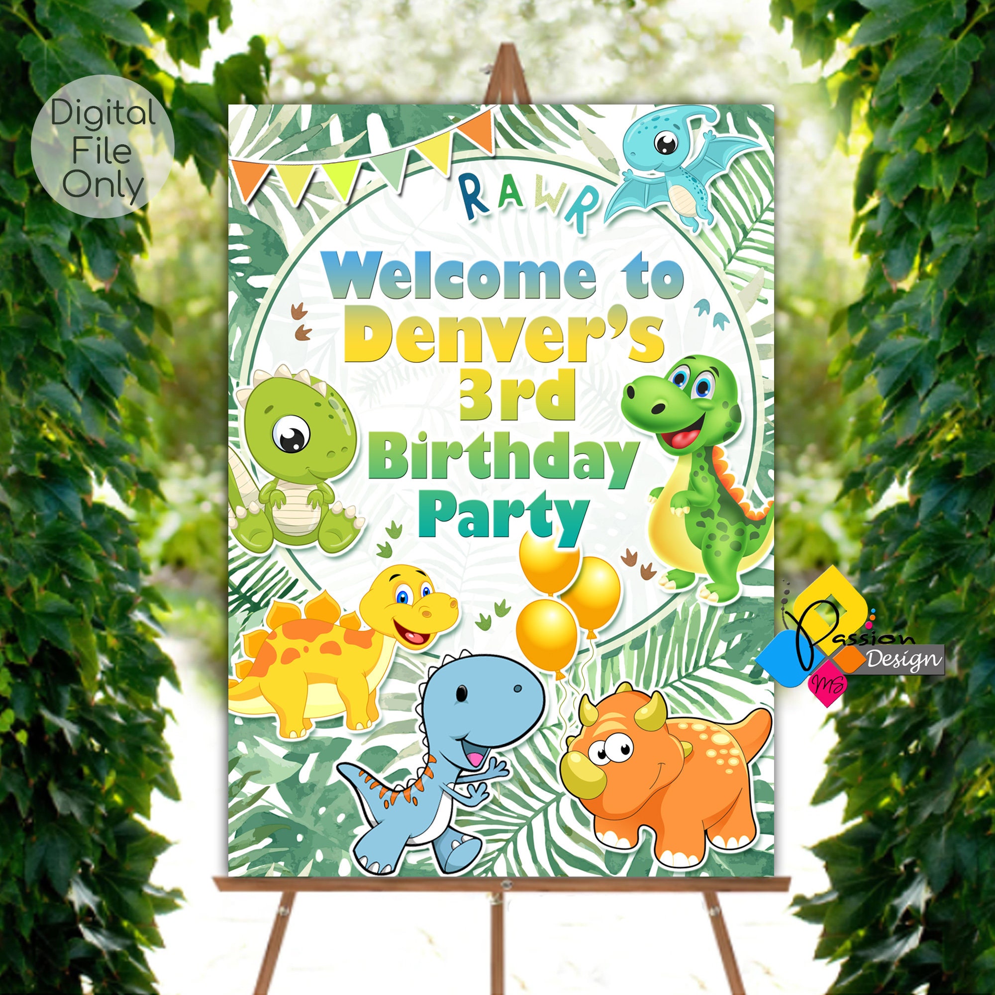 Printable DINOSAURS Welcome Board. Cute Dinosaurs Birthday | Etsy
