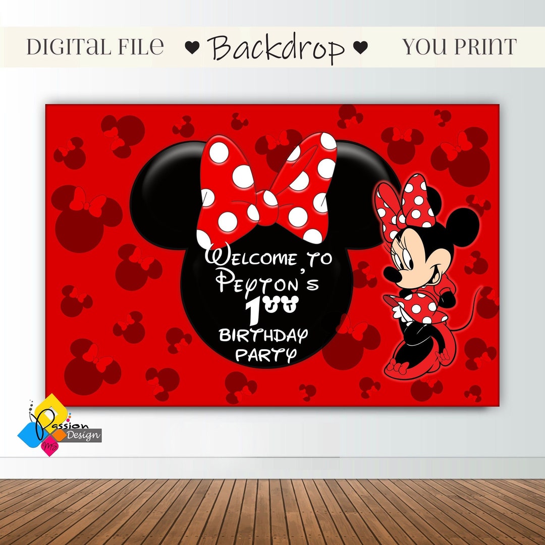 Printable MINNIE MOUSE Birthday Backdrop. CUSTOM Minnie Mouse Red and ...