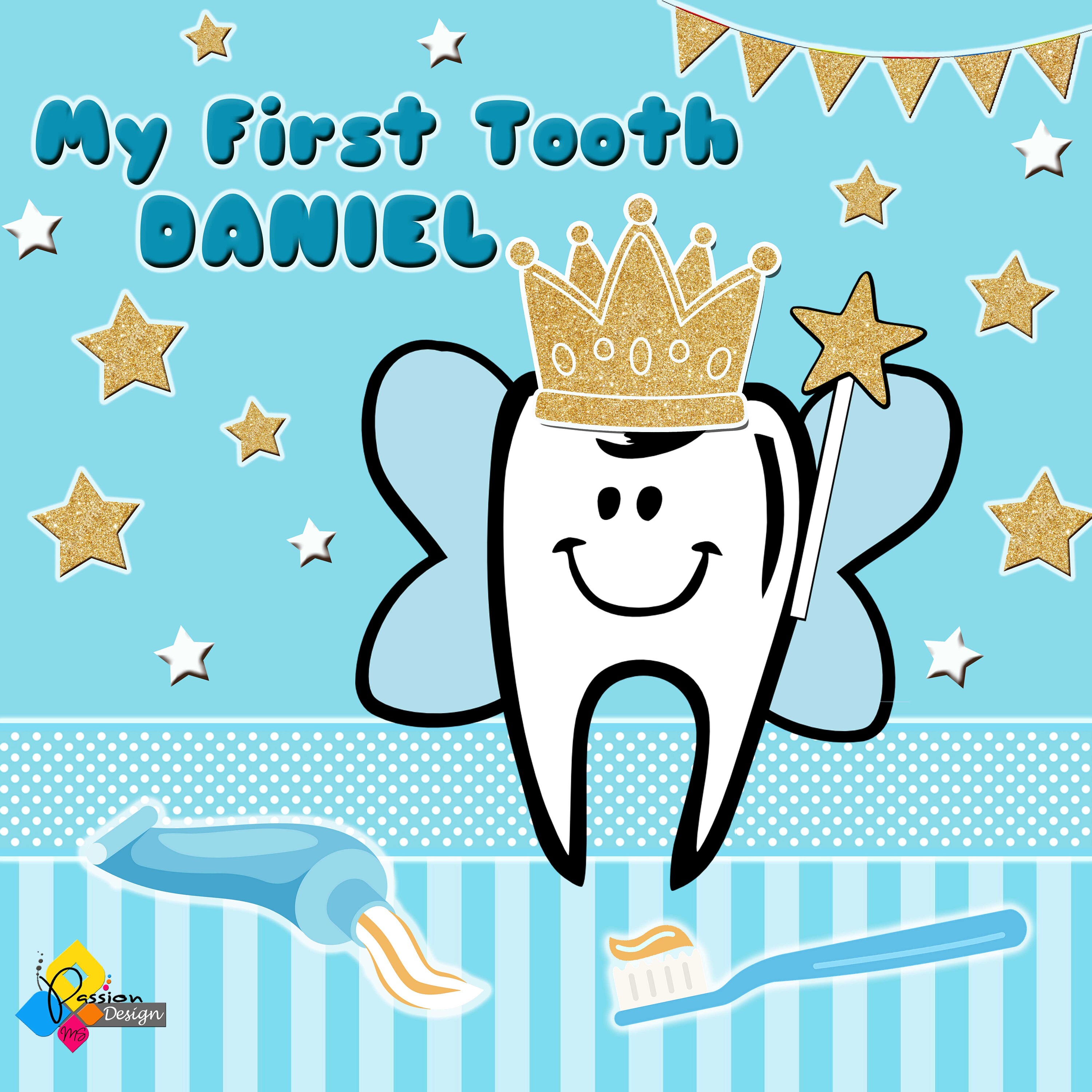 Printable My First Tooth Blue Backdrop. Birthday Party Decor. - Etsy