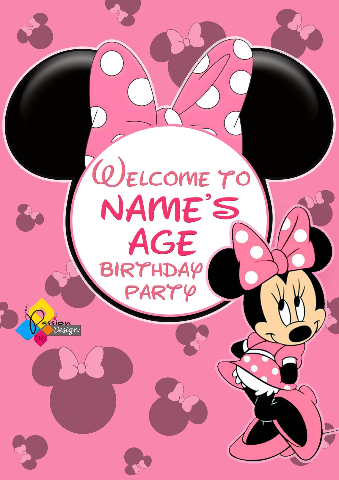 Printable MINNIE MOUSE Birthday Welcome Board. Custom Minnie Mouse Pink ...
