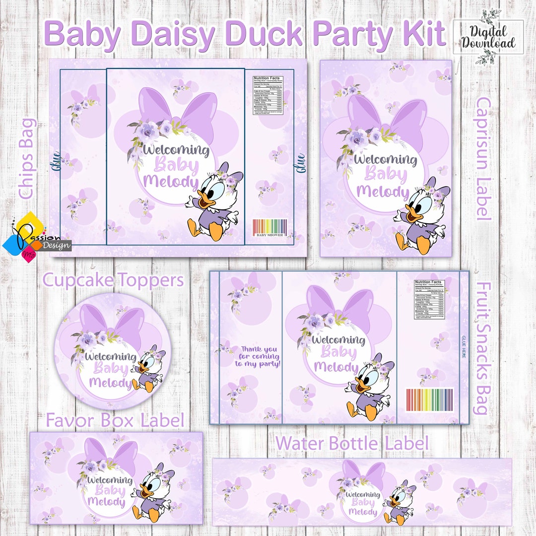 Digital Daisy Duck Flowers Party Kit. Custom Baby Shower Labels: Favor ...