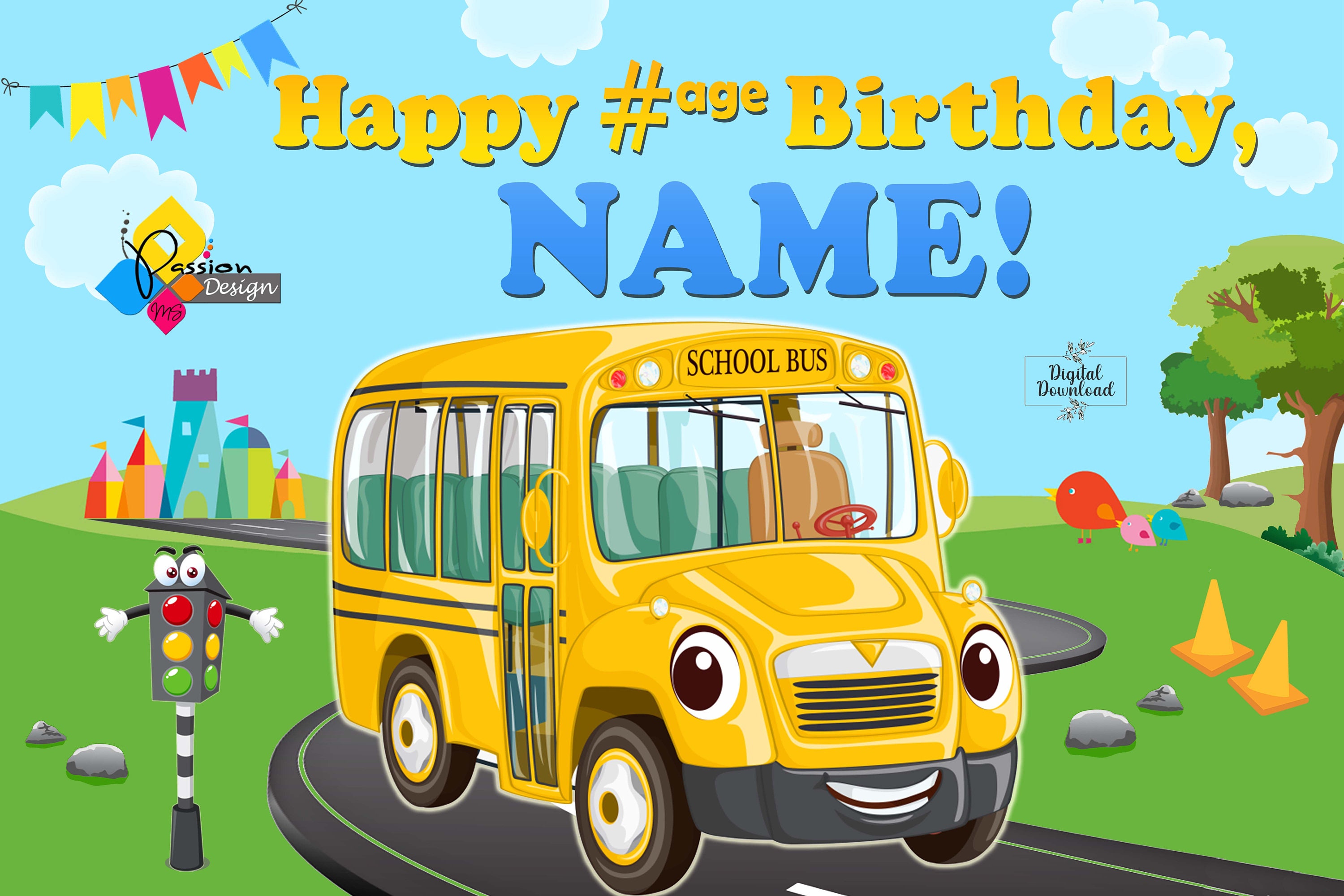 Printable WHEELS on the BUS Backdrop. School Bus Birthday - Etsy Hong Kong