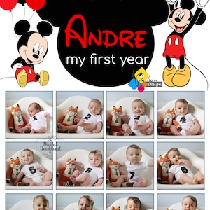 Digital MICKEY MOUSE Red Baby's First Year Photo Poster. Mickey Mouse ...