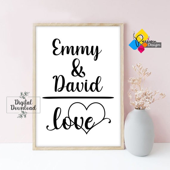 Custom LOVE Printable Names Poster. Personalized Heart Line | Etsy