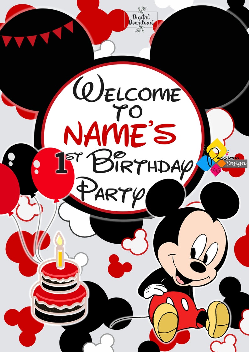 Printable MICKEY MOUSE First Birthday Welcome Board. Custom - Etsy
