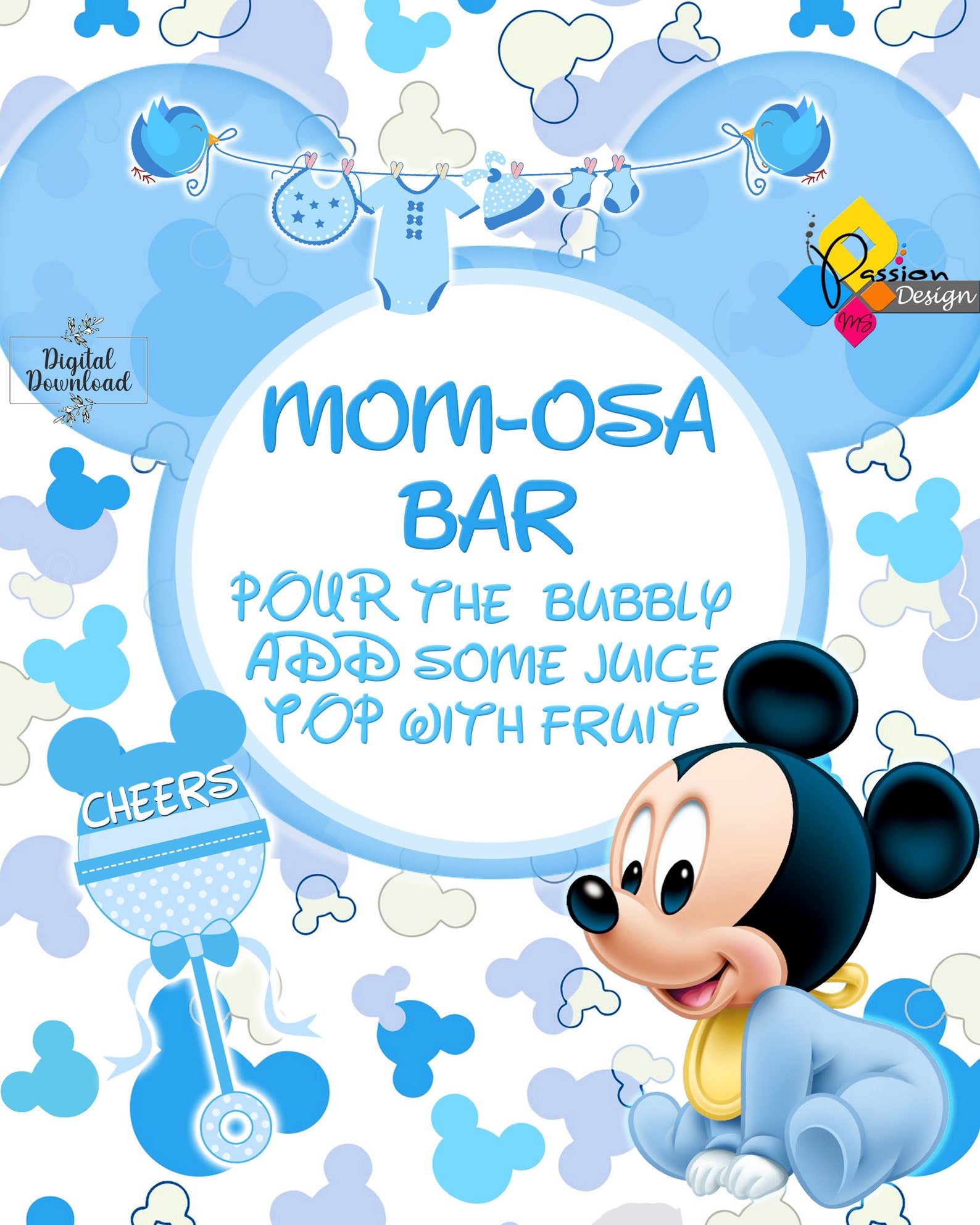 Printable Baby MICKEY MOUSE Mom-osa Bar Sign. Baby Shower Sign - Etsy