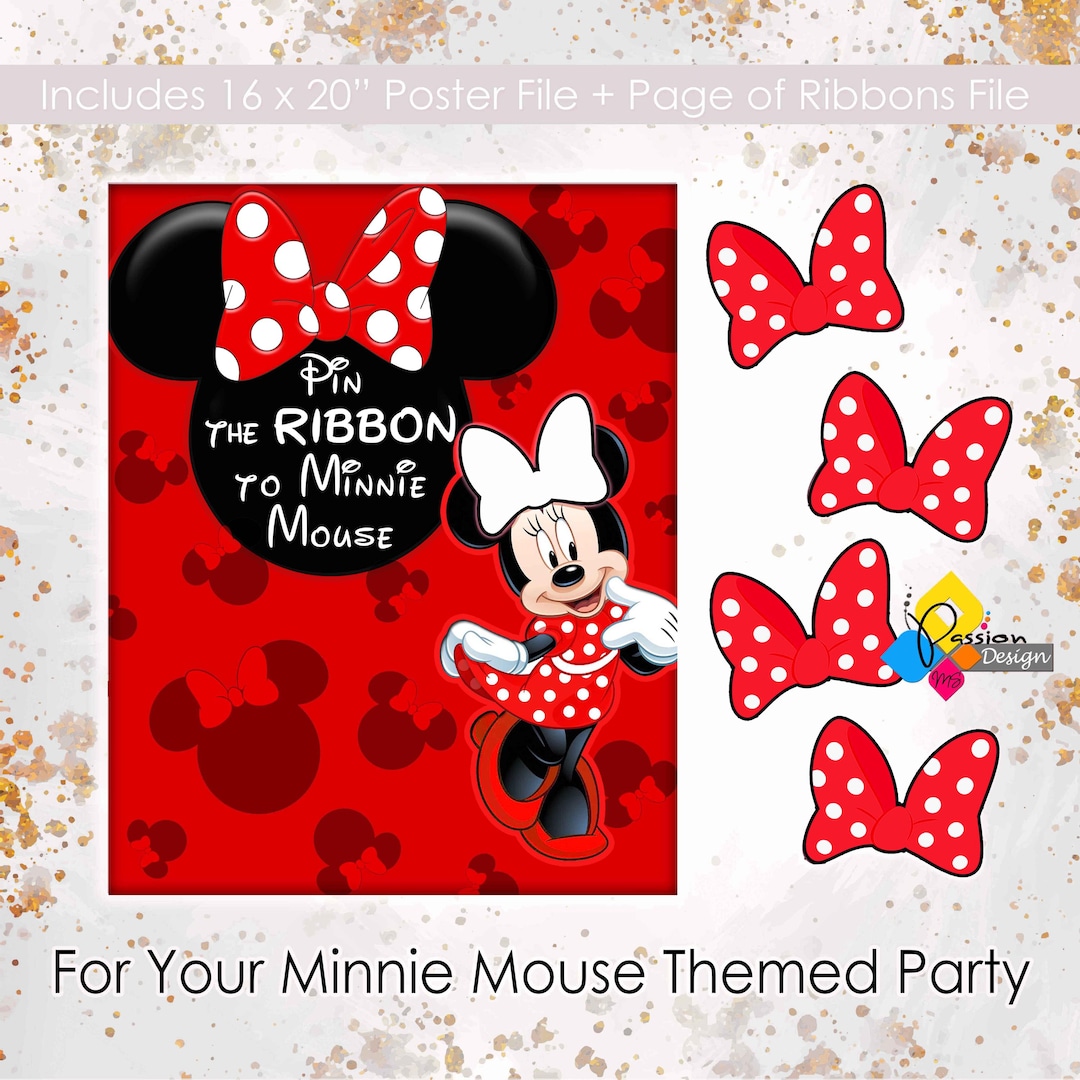 Printable Minnie Mouse Board Game. Pin the Ribbon to Minnie Mouse Red ...