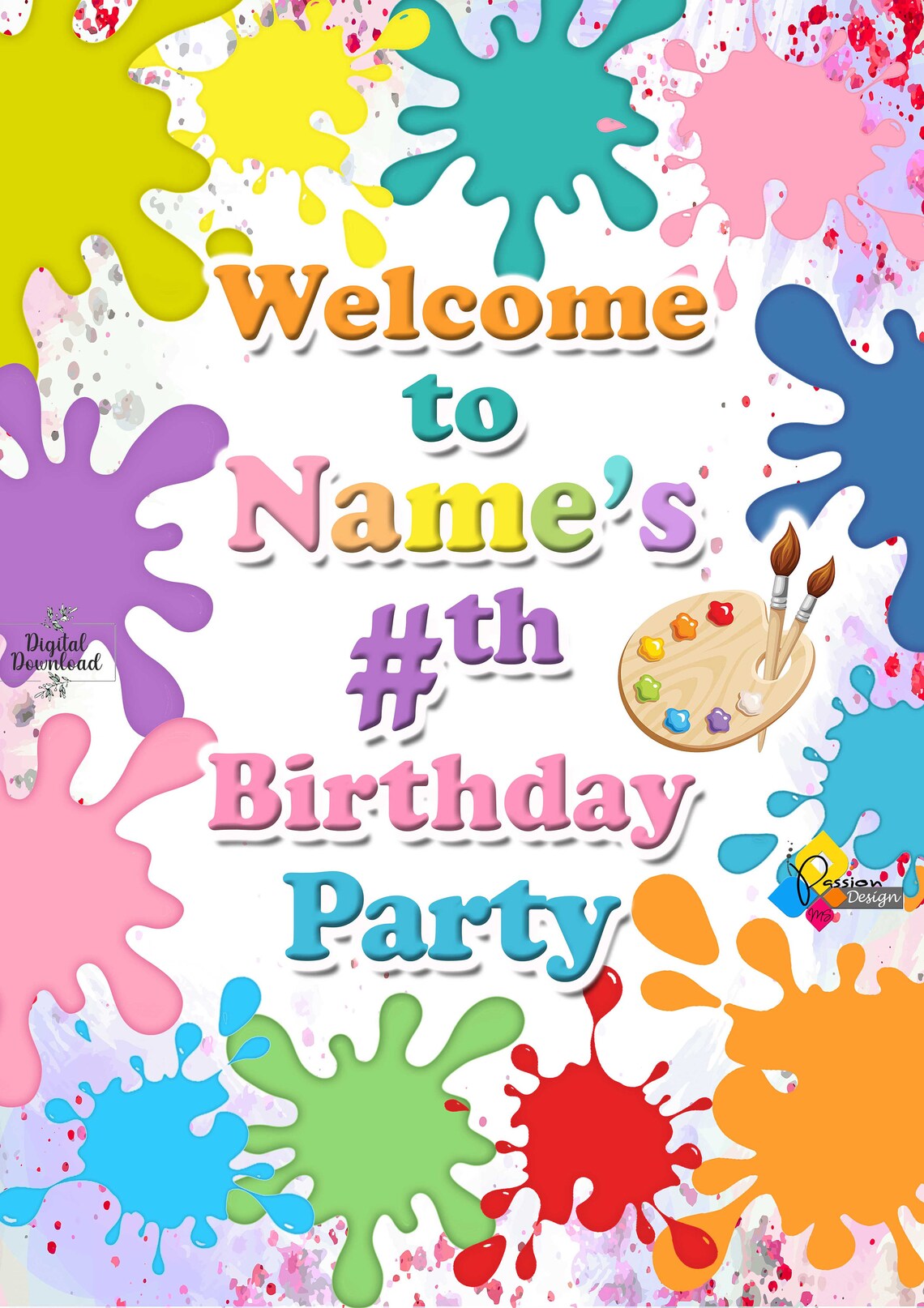 Printable Art Party Welcome Board. Painting Birthday Party Decor ...