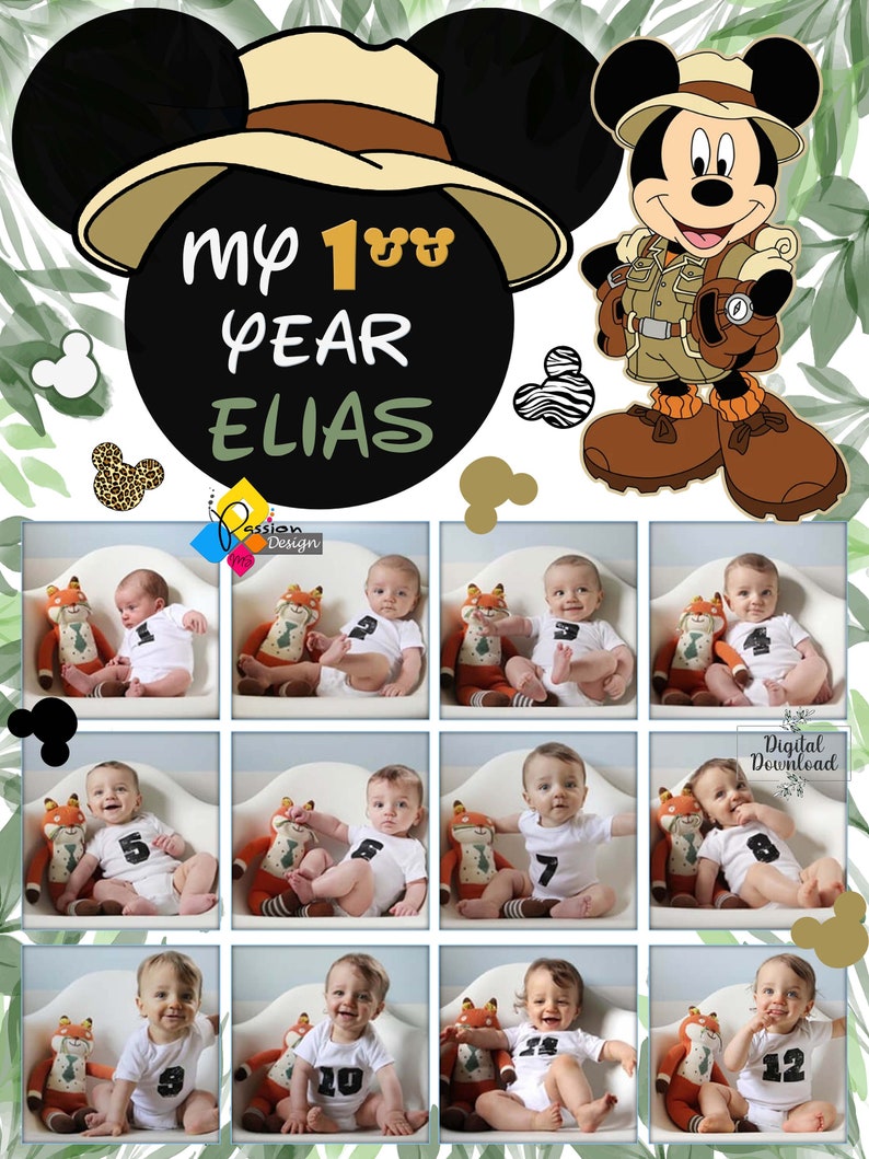 Printable MICKEY MOUSE Safari Baby's First Year Photo Poster. Mickey ...