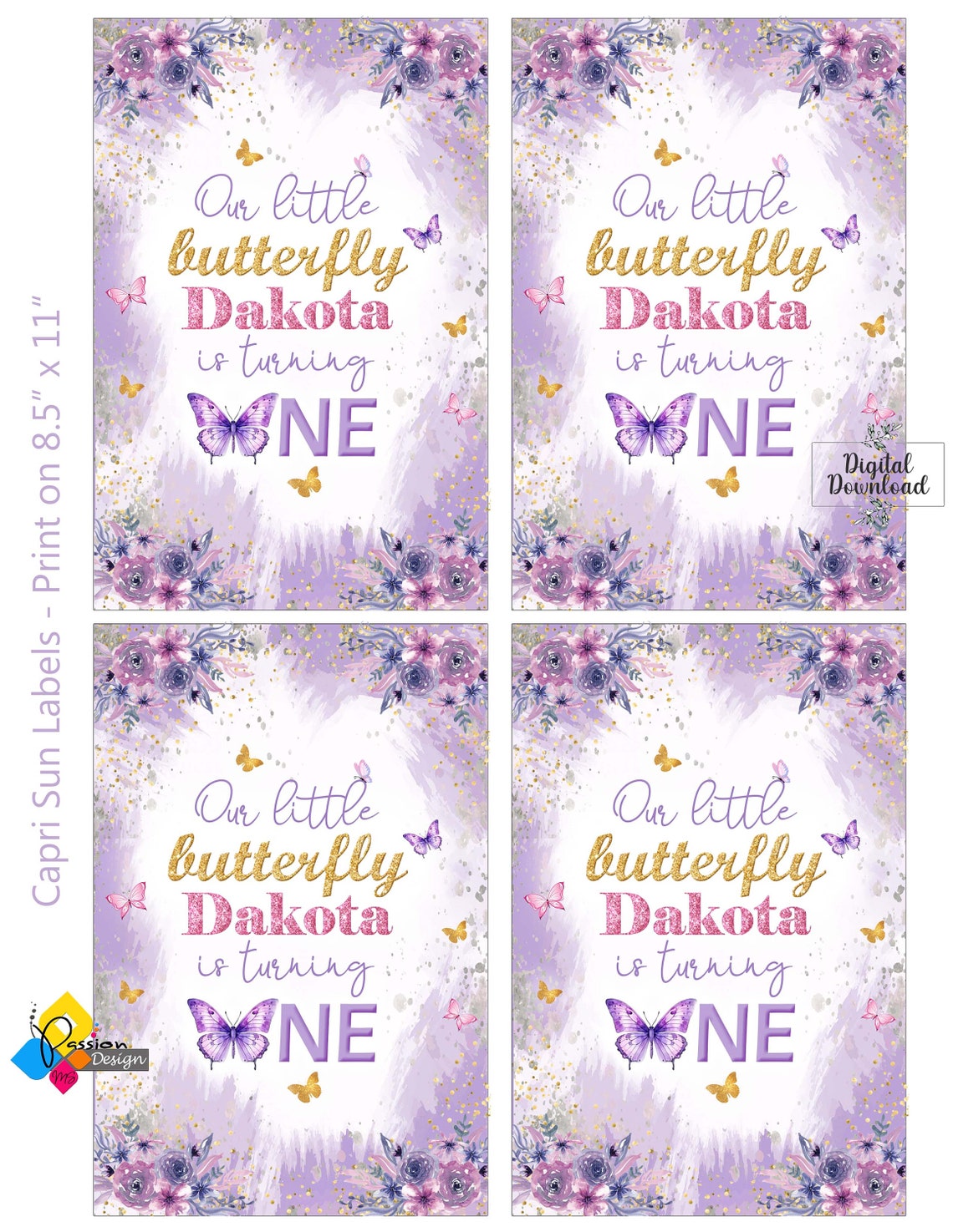 Printable Butterflies Party Kit. Birthday Labels: Favor Box, Chips Bag ...