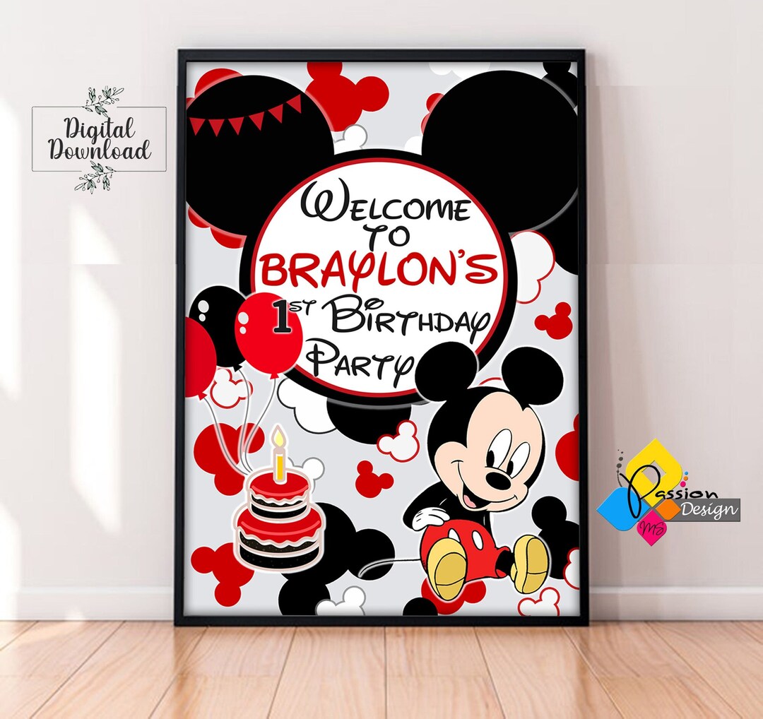 Printable MICKEY MOUSE First Birthday Welcome Board. Custom Mickey ...