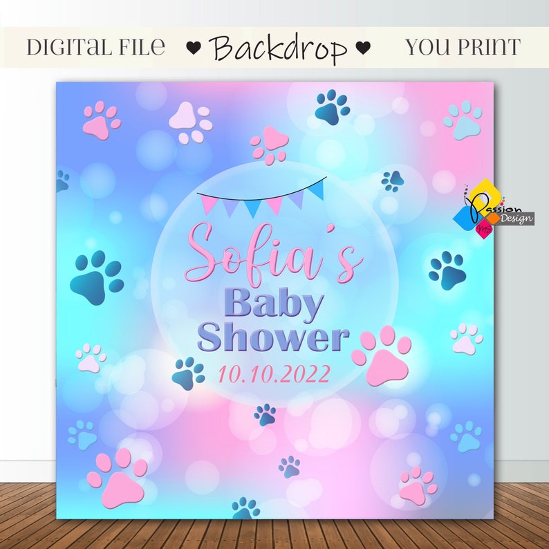 Printable PAWS PARTY Backdrop. PAWS Pink Blue Boy Girl Party - Etsy