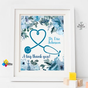 Printable Doctor Name Blue Floral Art Poster. Custom Medical Poster ...