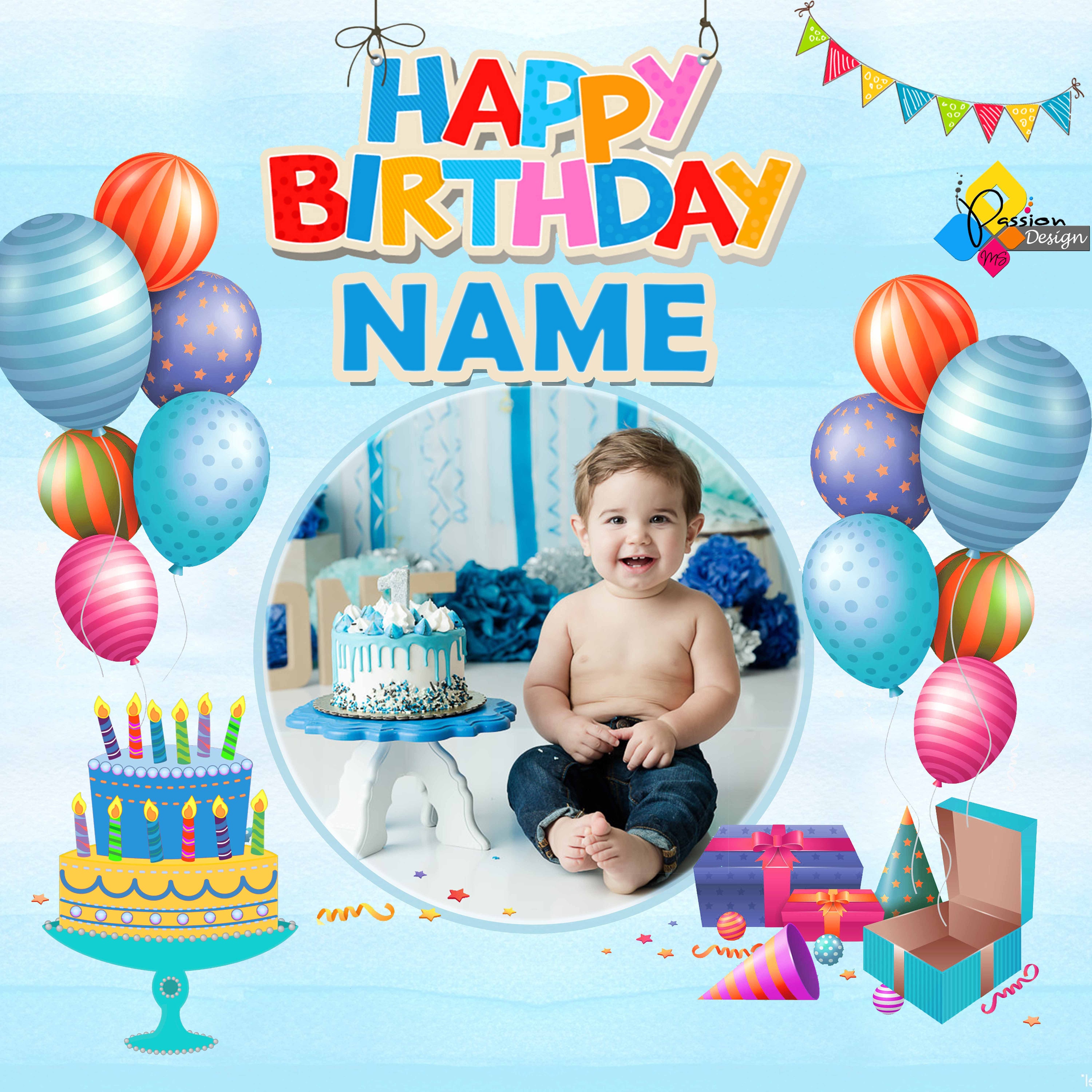 Printable Blue Backdrop With PICTURE. Boy Birthday Party - Etsy