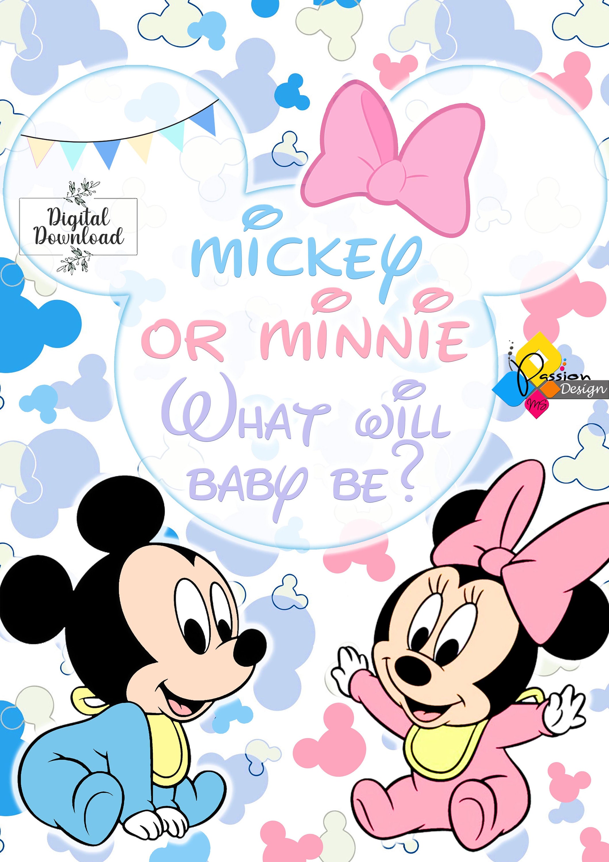 Printable MICKEY or MINNIE MOUSE Gender Reveal Welcome Board. - Etsy