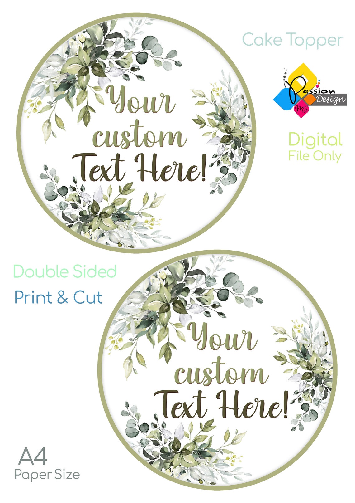 Printable EUCALYPTUS LEAVES Birthday Cake Topper. Custom Cake Topper ...