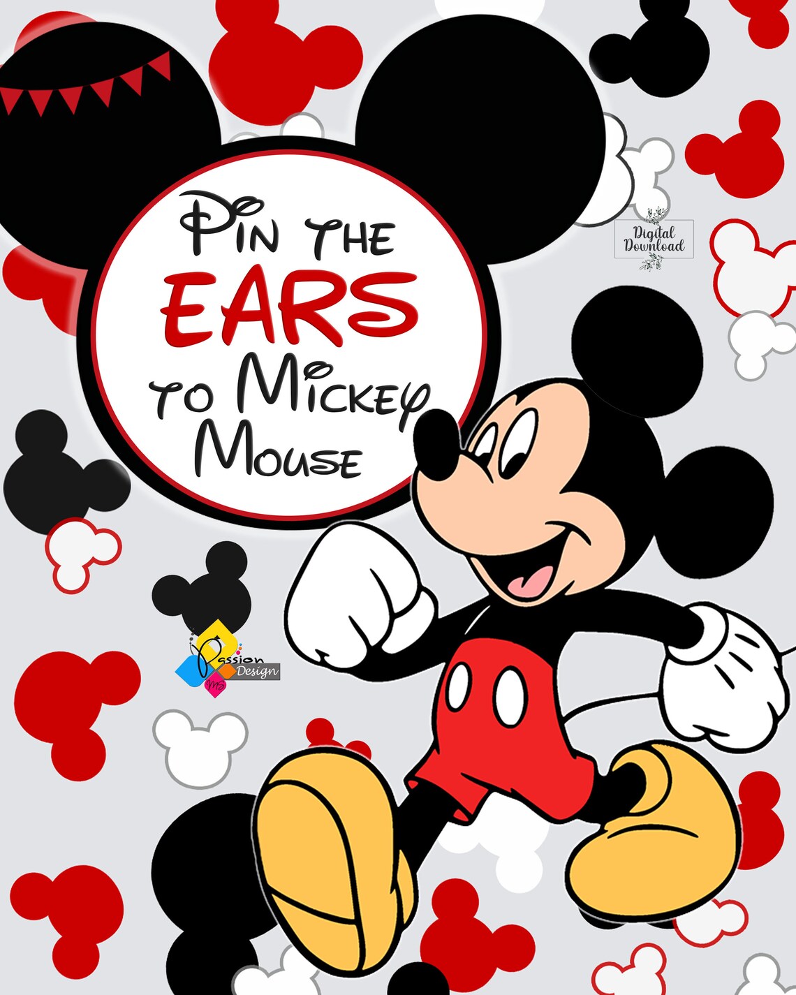 Printable Mickey Mouse Board Game. Pin the EARS to Mickey - Etsy