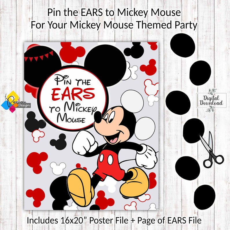 Printable Mickey Mouse Board Game. Pin the EARS to Mickey - Etsy