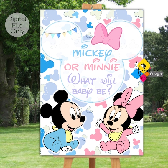 Printable MICKEY or MINNIE MOUSE Gender Reveal Welcome Board. | Etsy