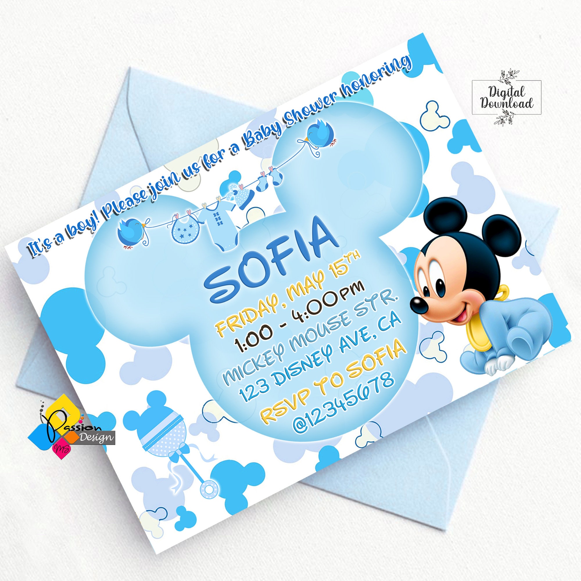 Mickey Mouse Blue Invitation