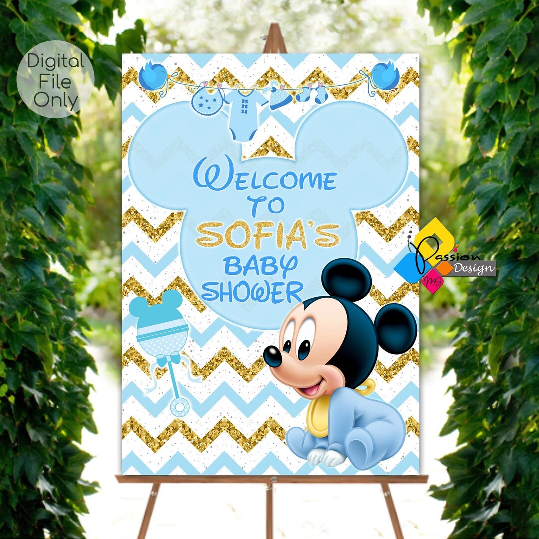 Printable MICKEY MOUSE Baby Shower Blue Gold Welcome Board. Custom ...