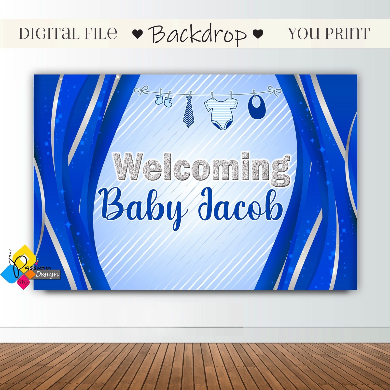 Printable Baby Shower Baby Blue Royal Blue and Silver - Etsy