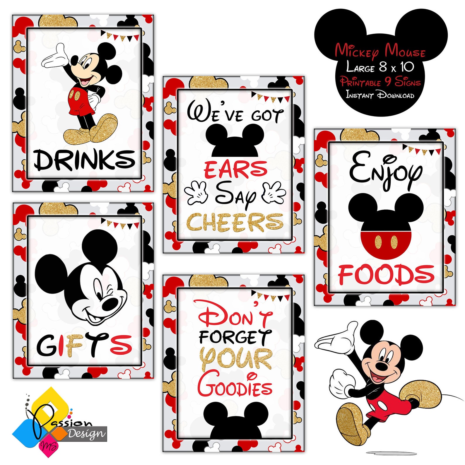 Printable Mickey Mouse 9 Birthday Party Signs. Instant - Etsy