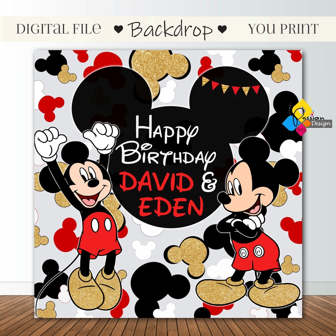 Printable MICKEY Mouse Twins Brothers Birthday Backdrop. CUSTOM Mickey ...