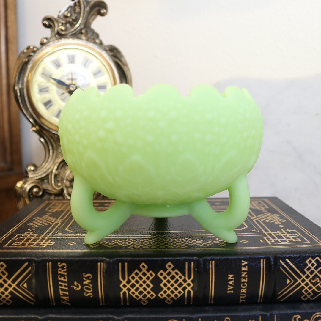 Fenton Satin Lime Orange Tree Pattern 3 Footed Bowl - Etsy
