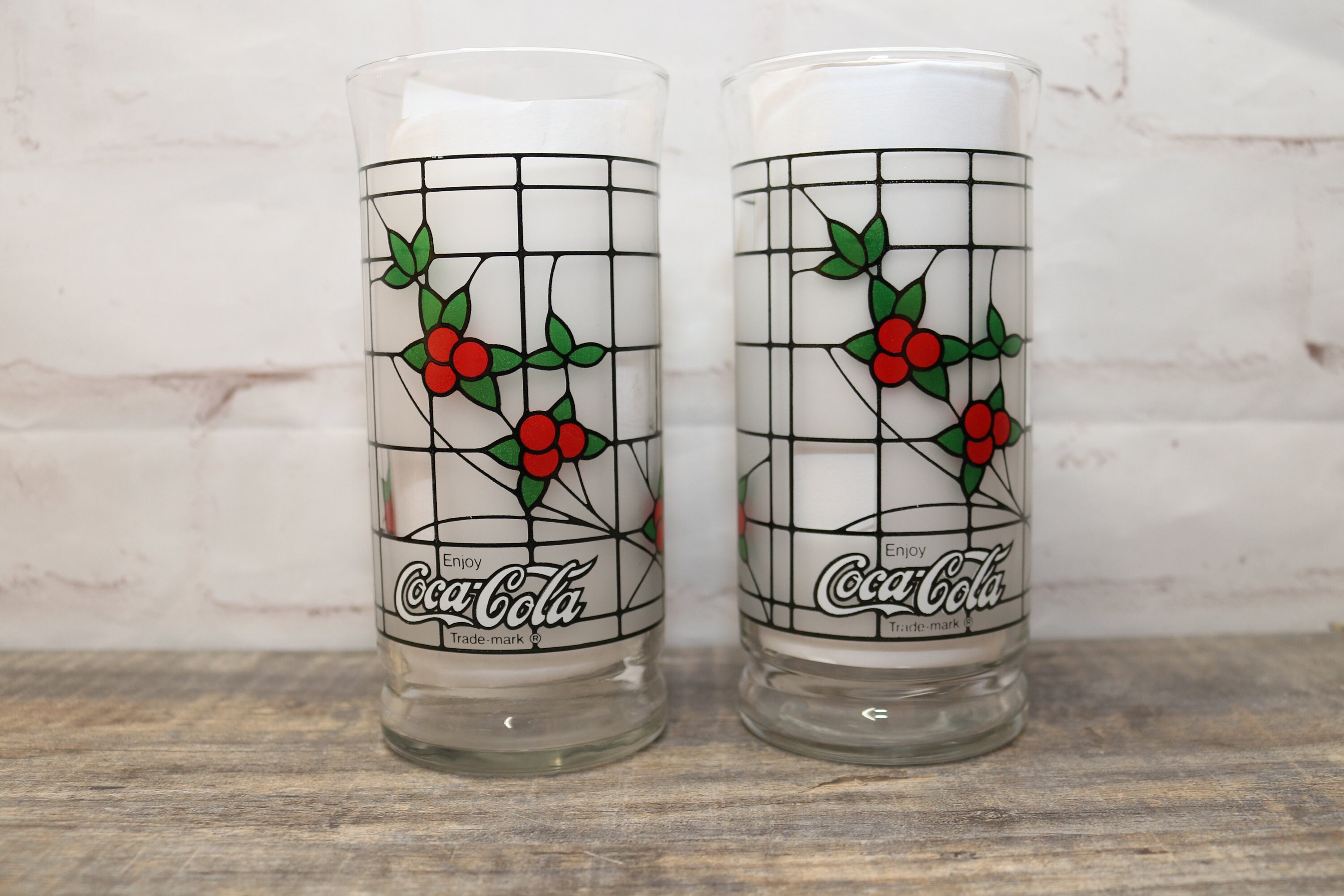 Coca Cola Frosted Holly Berry Glasses Set of 2 - Etsy