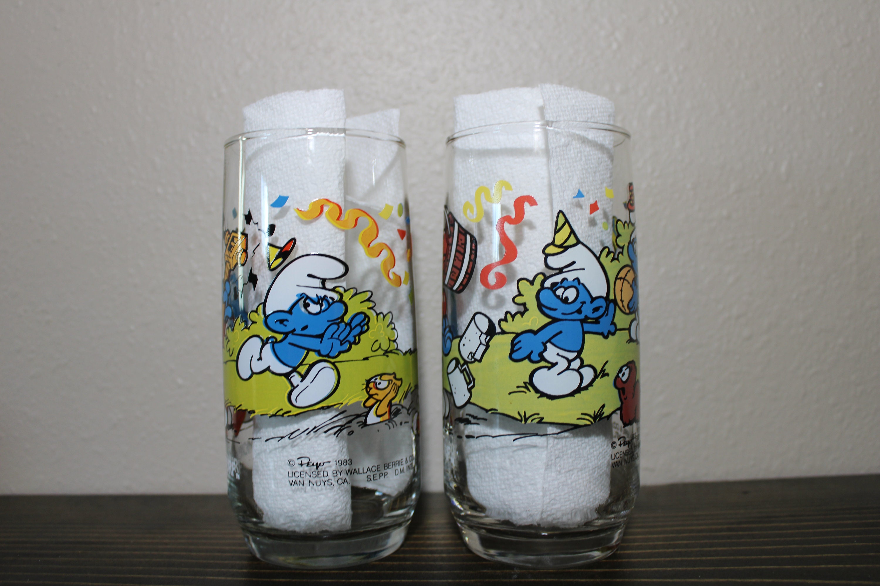Smurf 1983 Peyo Drinking Glasses, Clumsy Smurf & Harmony Smurf - Etsy