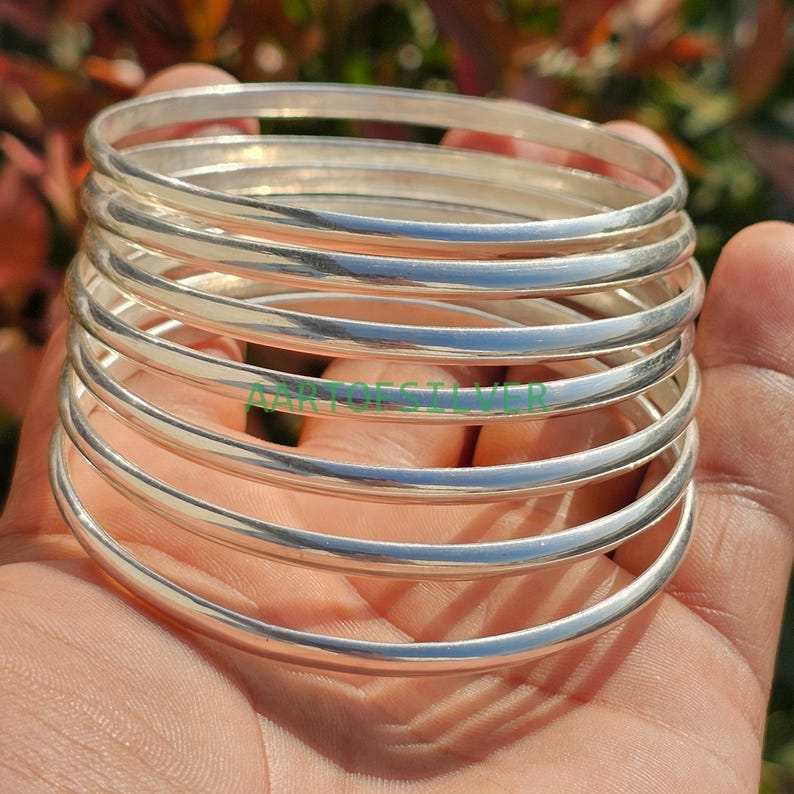 Handcrafted Sterling Silver Bangle Set: 7 Boho Stacking Bangles - Etsy