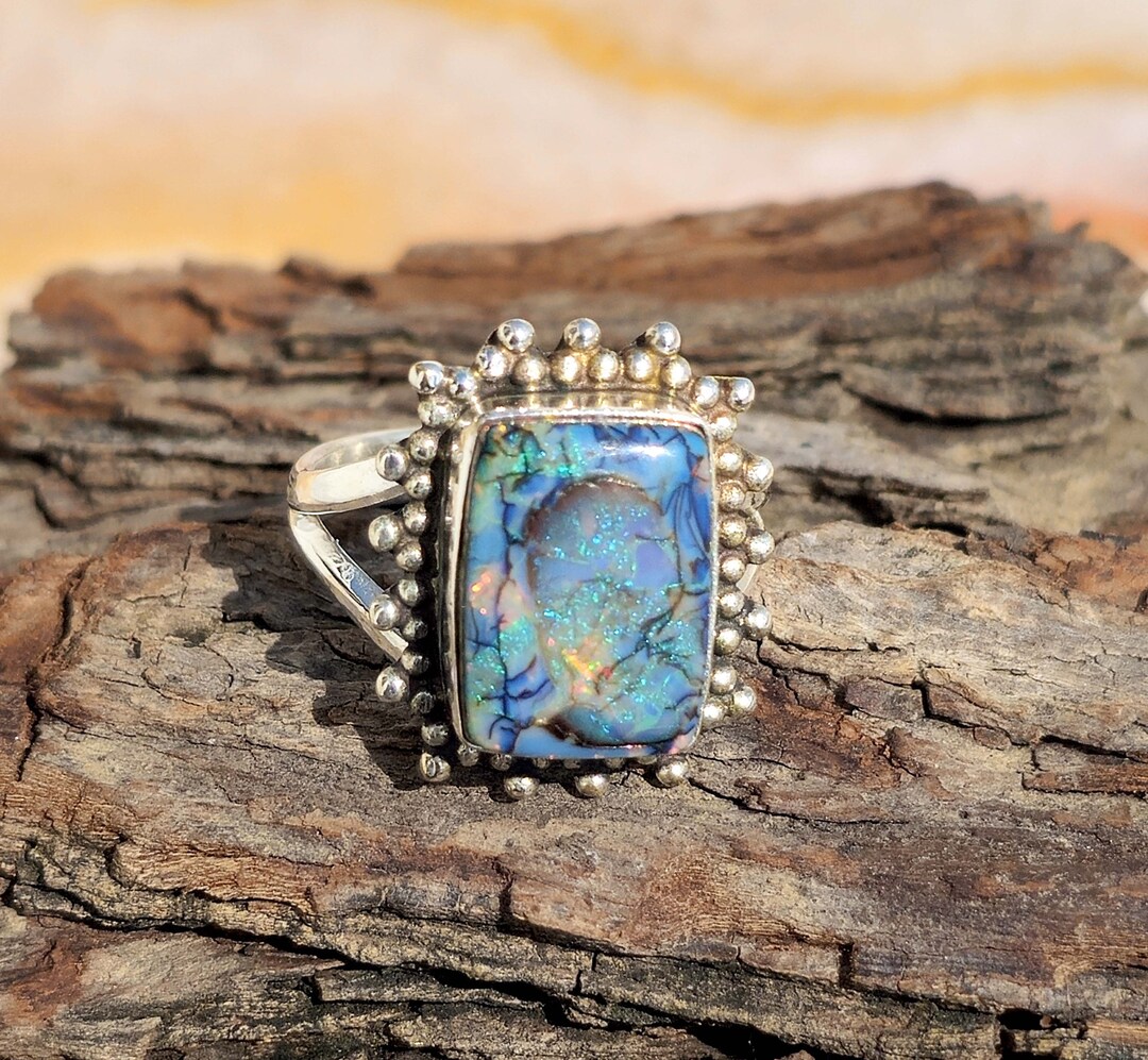 Bright Multi Colored Monarch Opal Ring** Handmade Jewelry** 925 ...