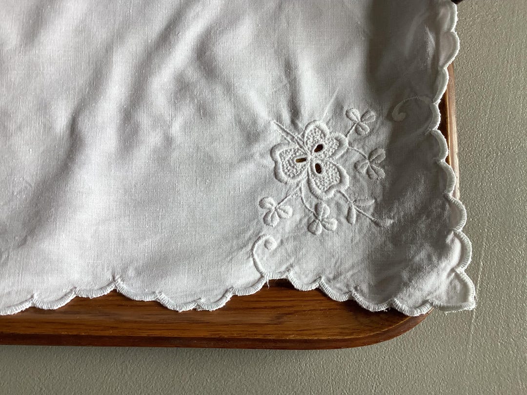 Vintage White Work Linen Tray Cloth, With Shamrocks and Lovely ...
