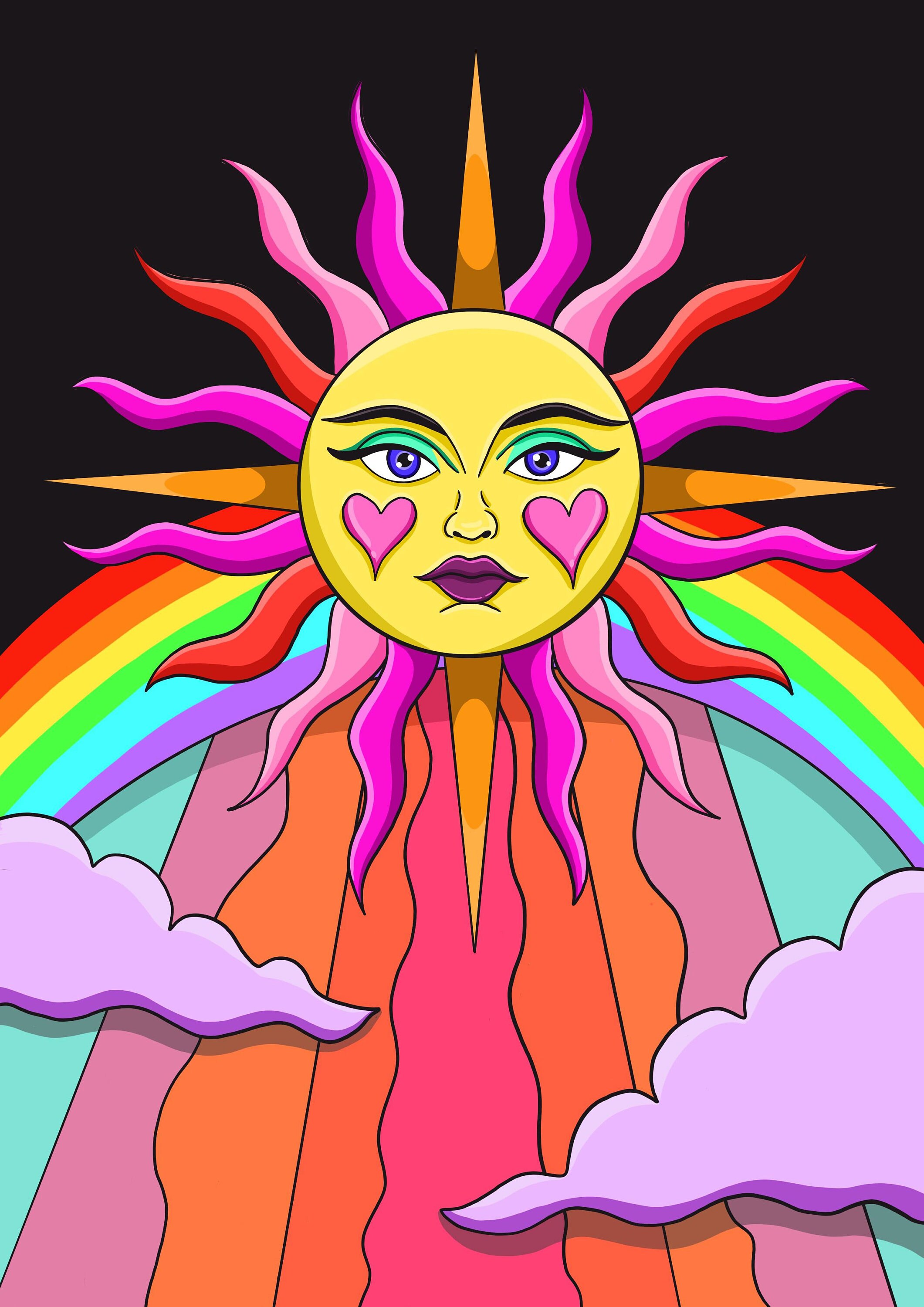 Rainbow Sun Wall Art - Etsy