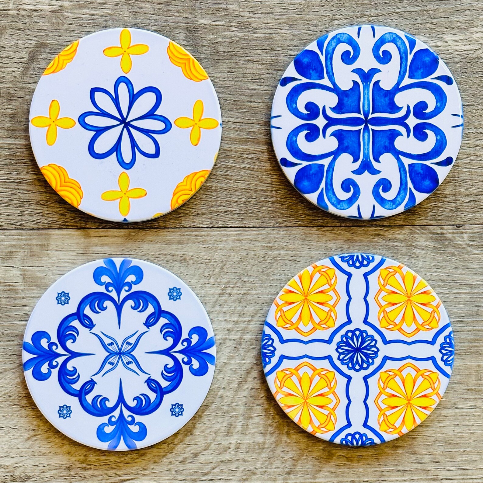 Vivid Mediterranean Coaster, Watercolor Design, Home Decor, Ceramic ...