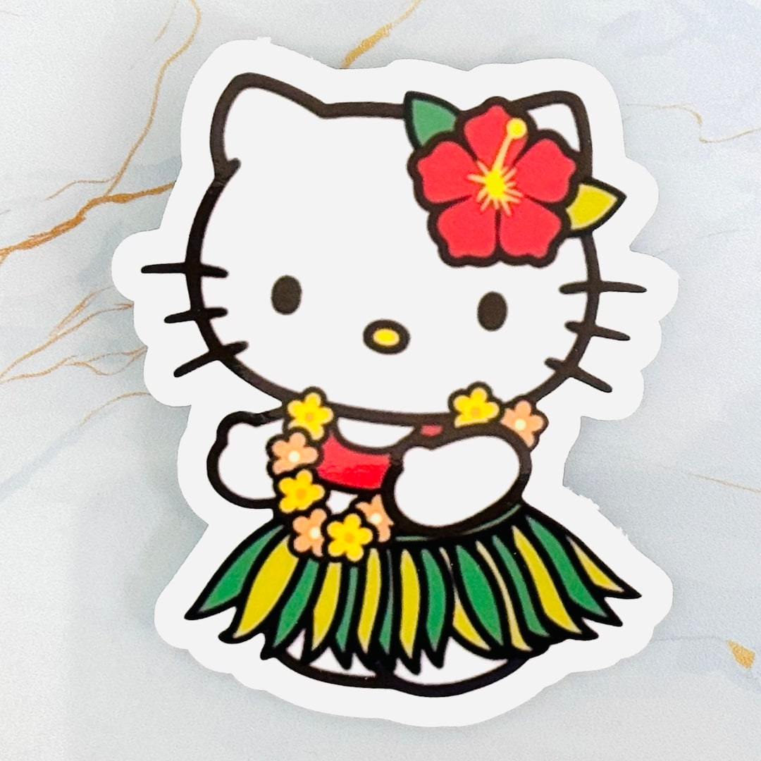 Hello Cat Hawaiian Hula Dancer | Waterproof Sticker | Weatherproof ...