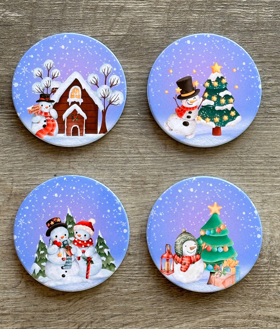 Christmas Holiday Snowman Coaster | Watercolor Design | Ceramic Coaster ...